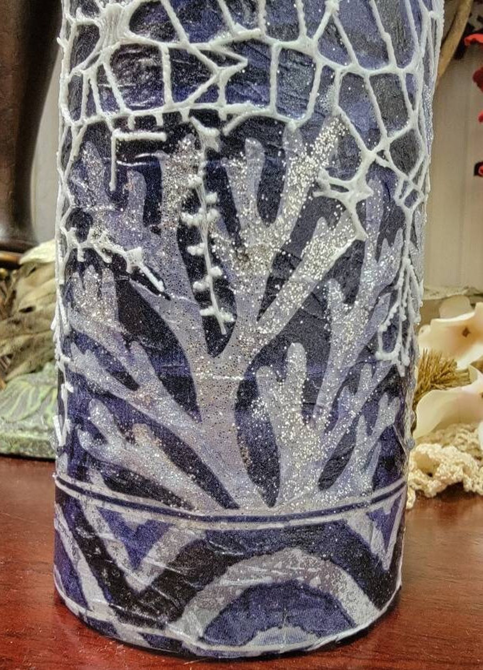 Under the Sea Vase - Cylindrical Flower Vase - Navy Blue and White ...