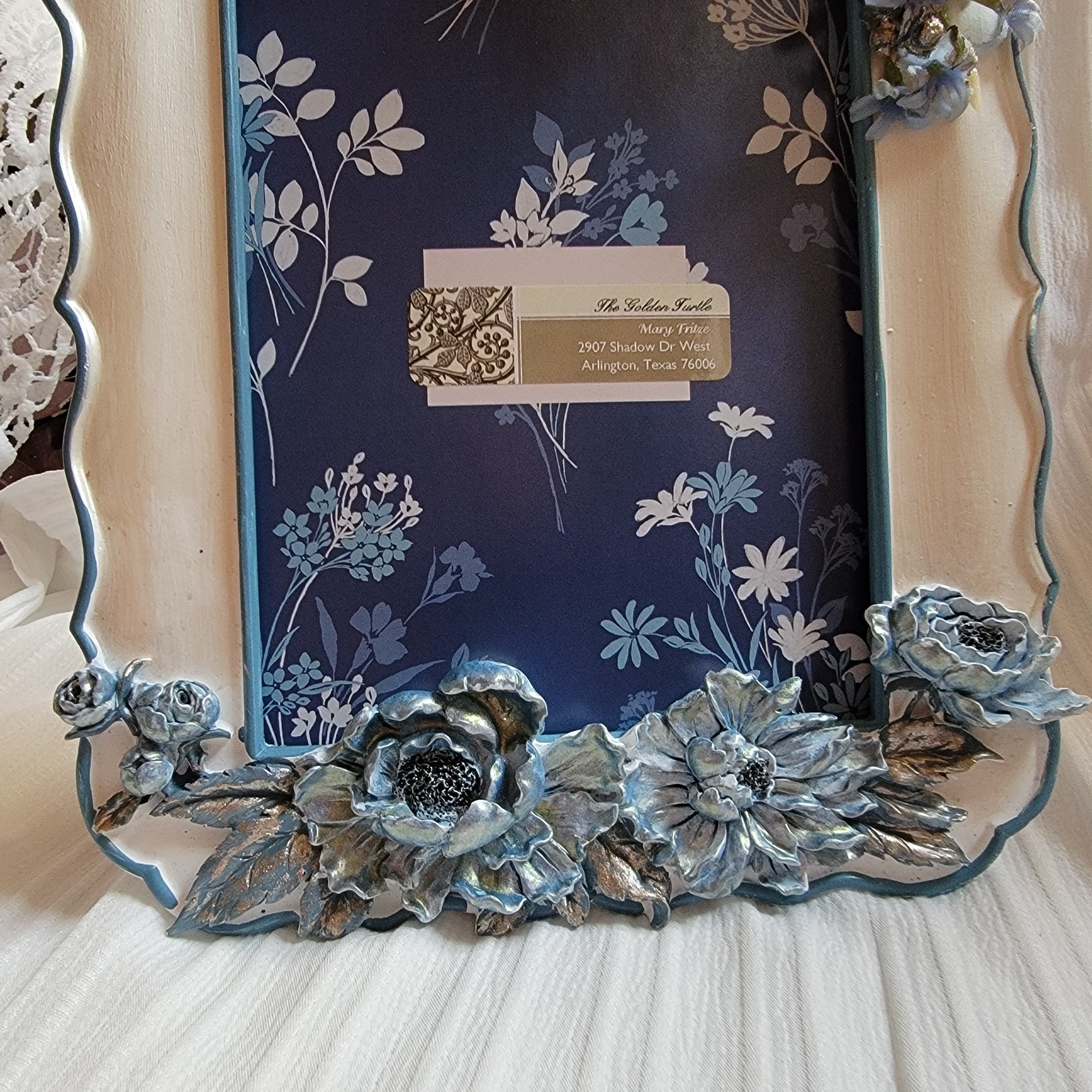 Blue Flowers Frame 5x7 off White Background Ceramic Frame With Blue ...