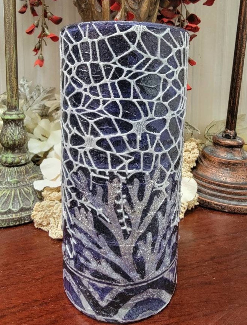 Under the Sea Vase - Cylindrical Flower Vase - Navy Blue and White ...