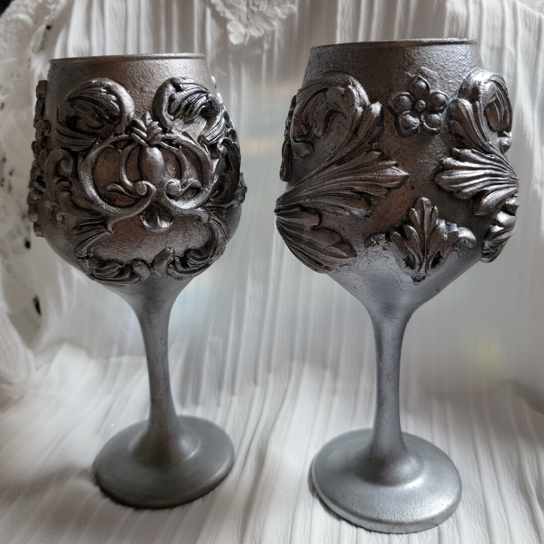 Antique Silver Goblets/vintage Wedding Flutes/glasses | Bride and Groom ...