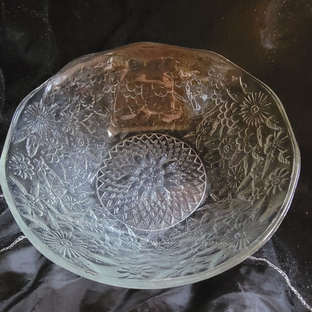 2 - 1930s INDIANA DEPRESSION PINEAPPLE Floral Serving Bowl, Vintage ...