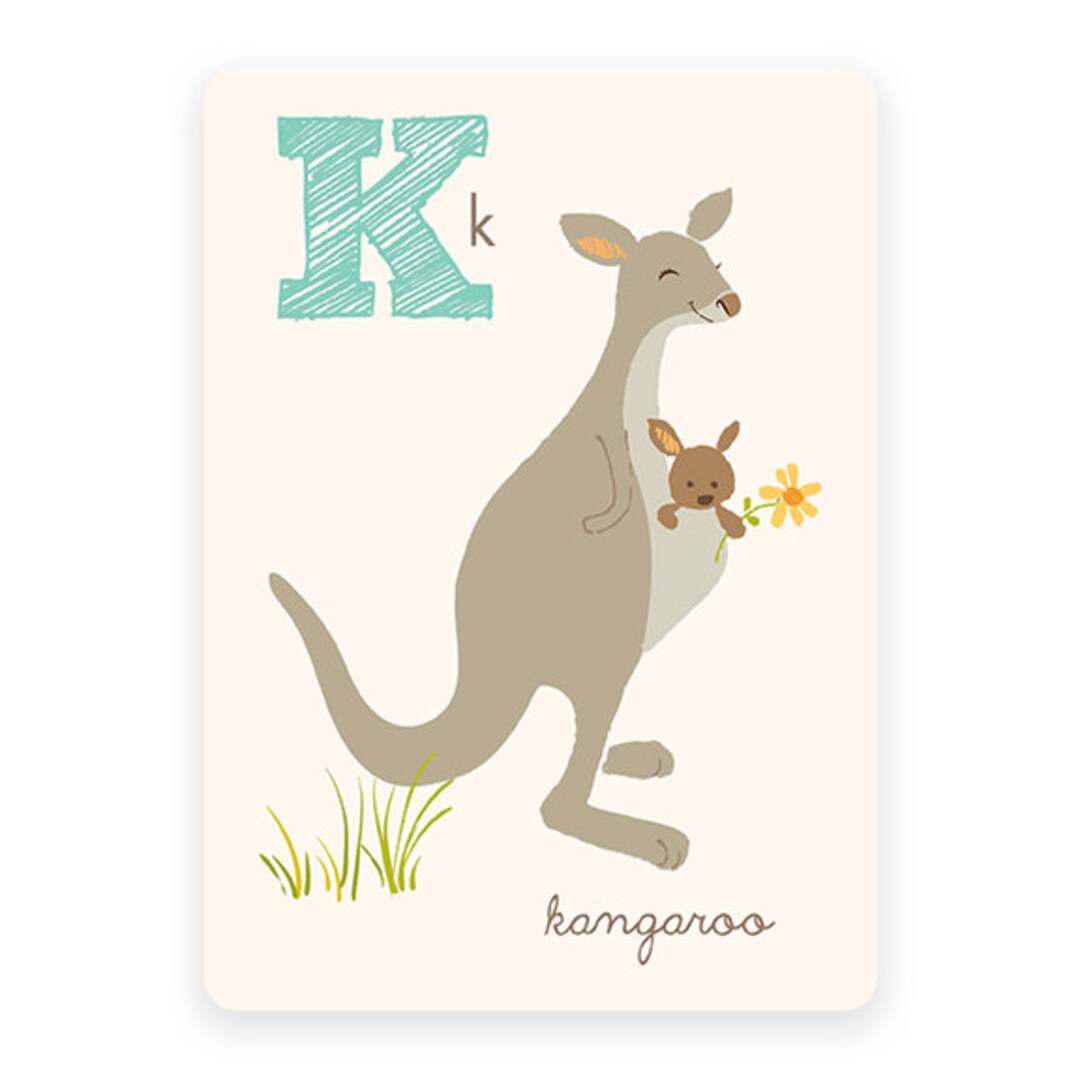 ABC Card, K is for Kangaroo, Australia, ABC Wall Art, Alphabet Flash ...