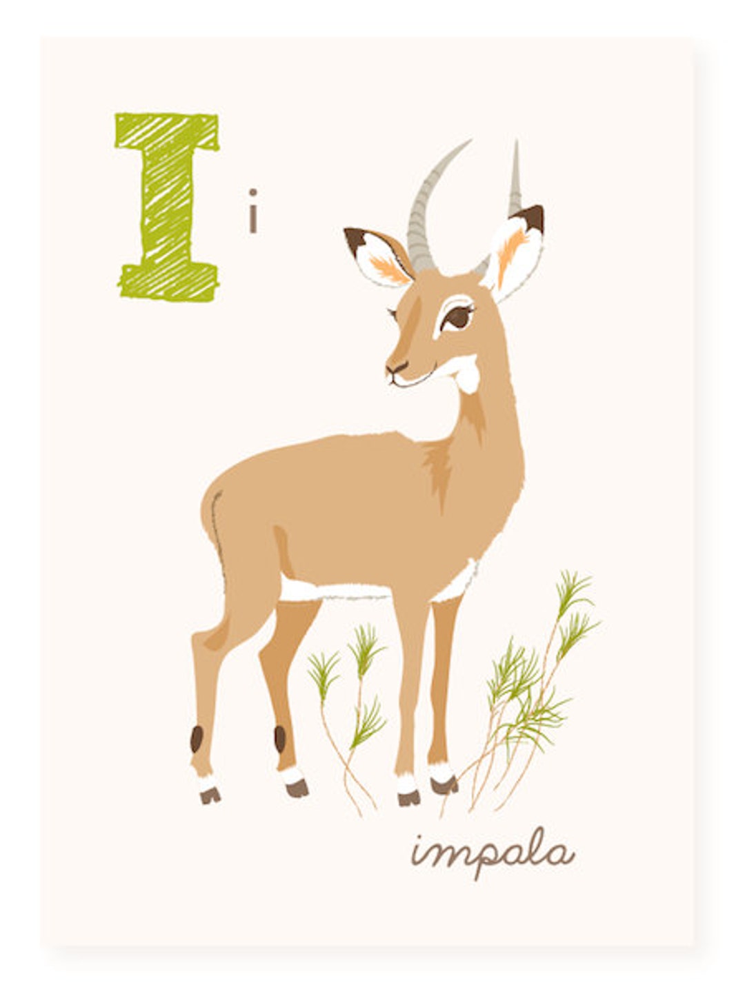 ABC Card, I is for Impala, Safari, ABC Wall Art, Alphabet Flash Cards ...