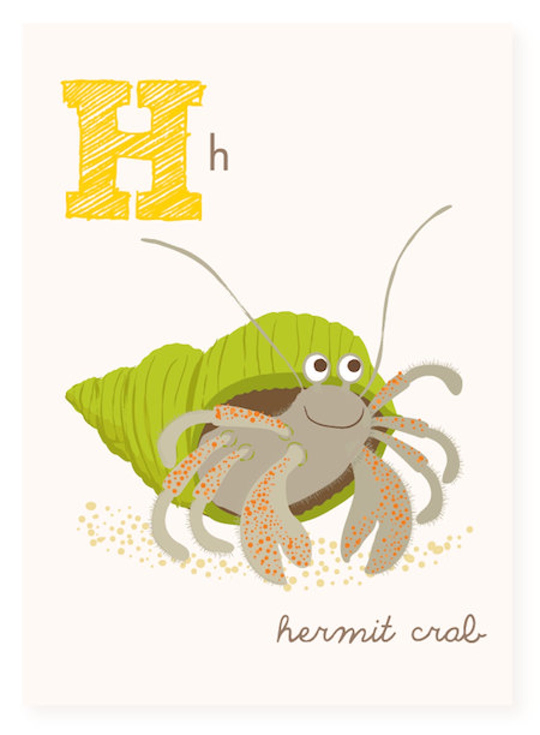 ABC Card, H is for Hermit Crab, ABC Wall Art, Alphabet Flash Cards ...