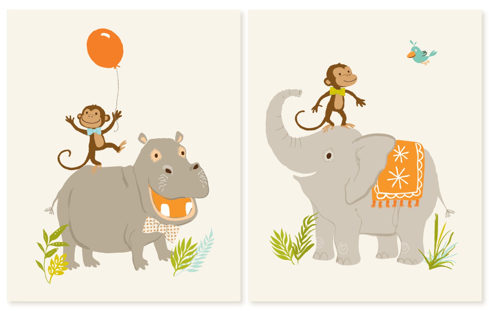 Monkey and Hippo 8x10 Art Print Nursery Art for Children - Etsy