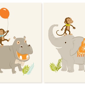 Monkey and Hippo (8x10) Art Print - Nursery Art for Children - Etsy