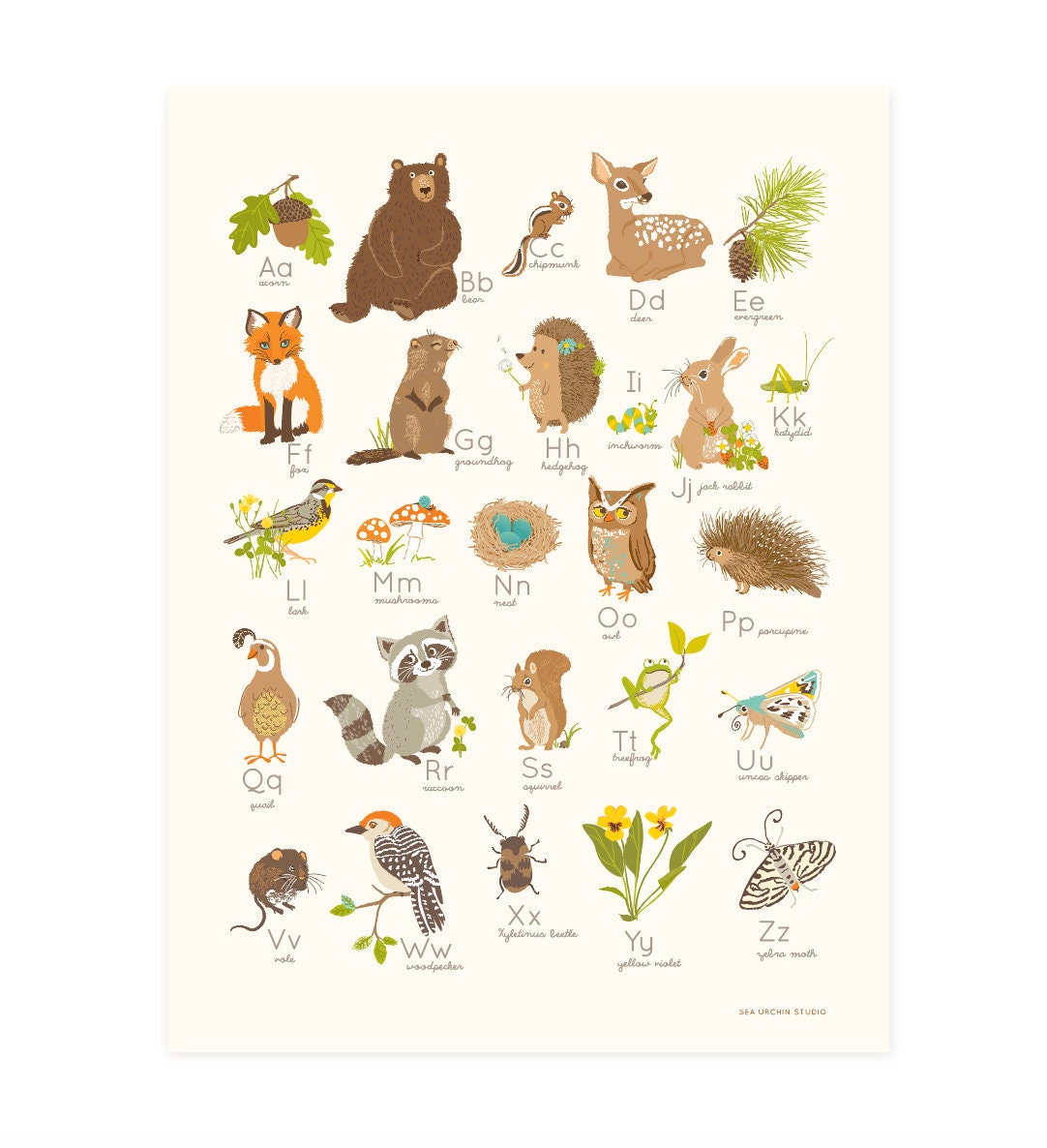 WOODLAND Forest Alphabet Abc 123 Nursery Wall Art for Kids - Etsy Denmark