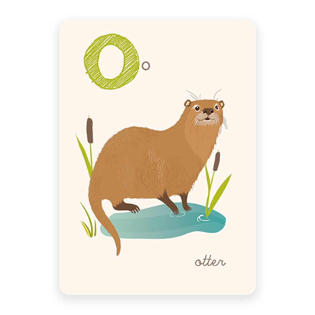 ABC Wall Art, ABC Card, O is For, Otter,alphabet Flash Cards, Nursery ...