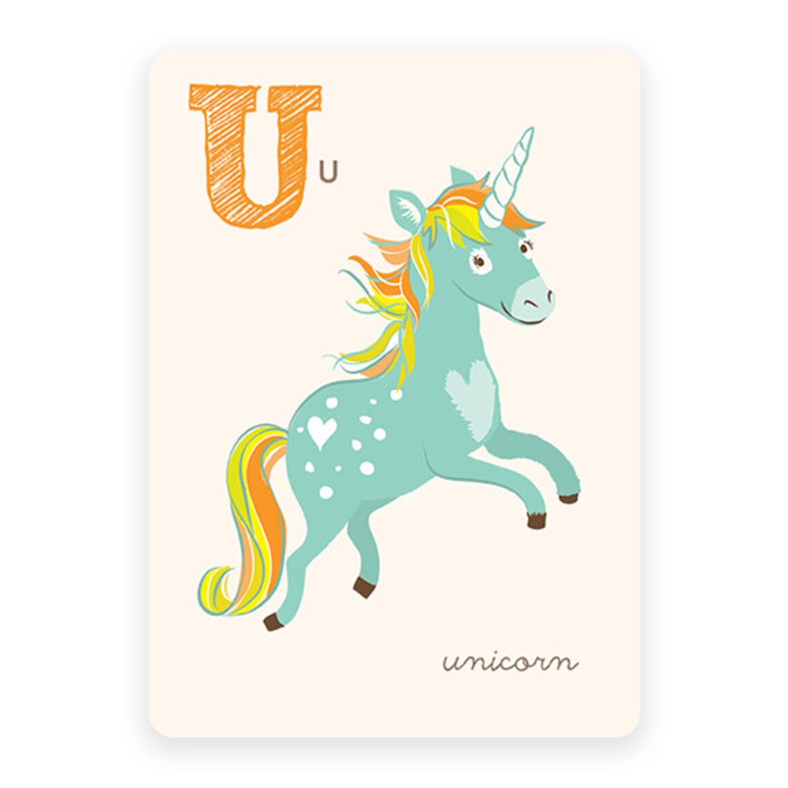 ABC Card U is for Unicorn ABC Wall Art Alphabet Flash - Etsy