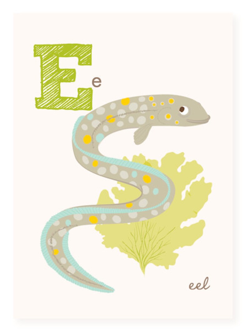 ABC wall art ABC card E is for Eel ABC wall decor alphabet | Etsy