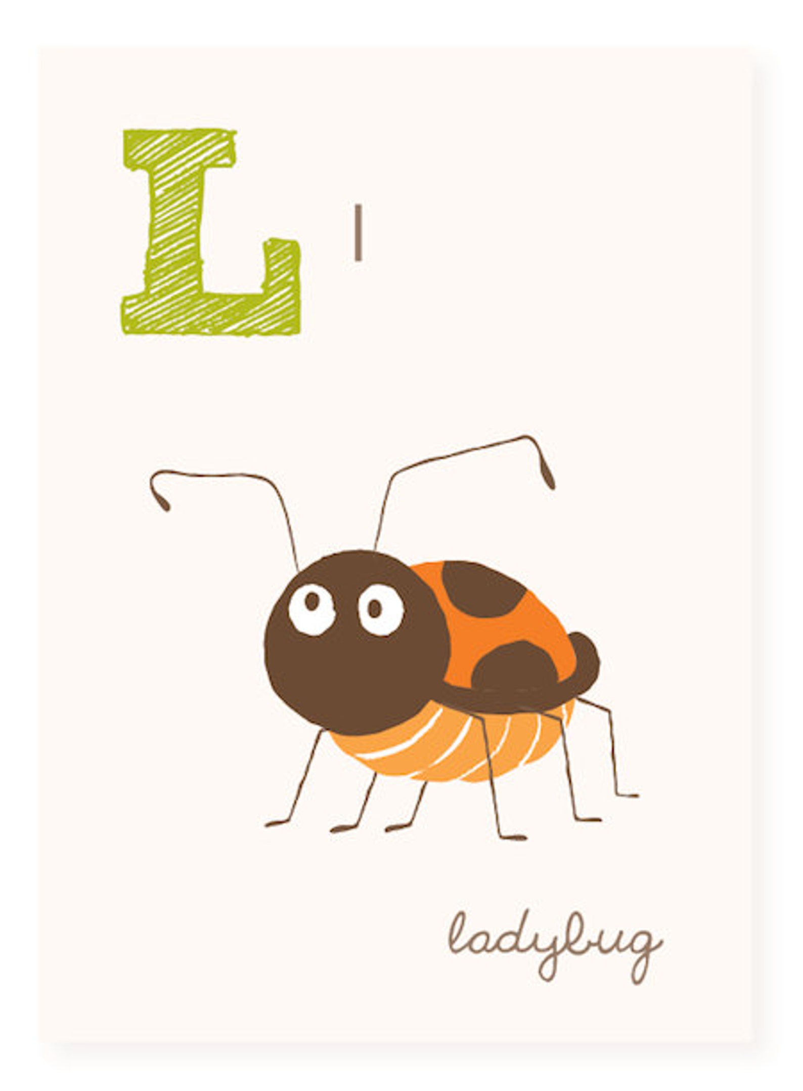 L is for Ladybug ABC wall art alphabet flash cards nursery | Etsy