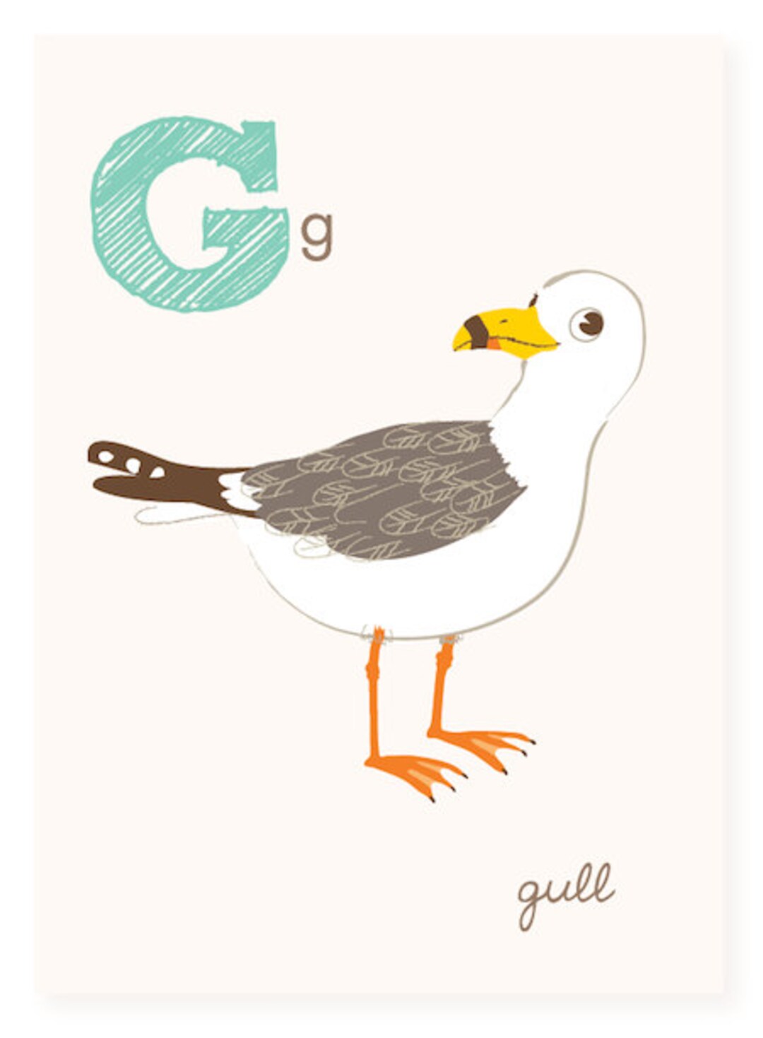ABC Wall Art, ABC Card, G is For, Gull, Alphabet Flash Cards, Nursery ...