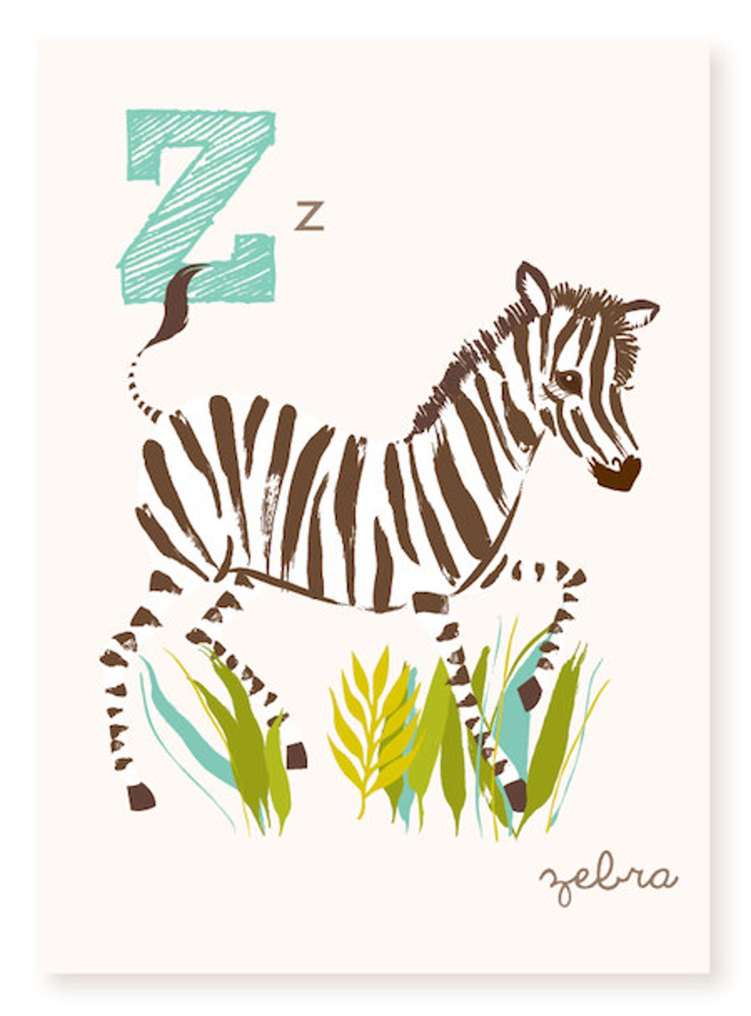 ABC Card, Z is for Zebra, ABC Wall Art, Alphabet Flash Cards, Nursery ...