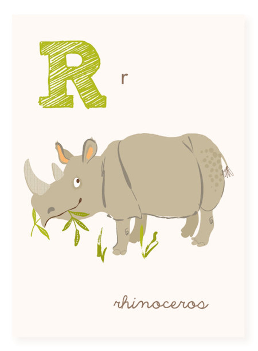 ABC Wall Art, ABC Card, R is for Rhinoceros, Rhino, ABC Wall Decor ...