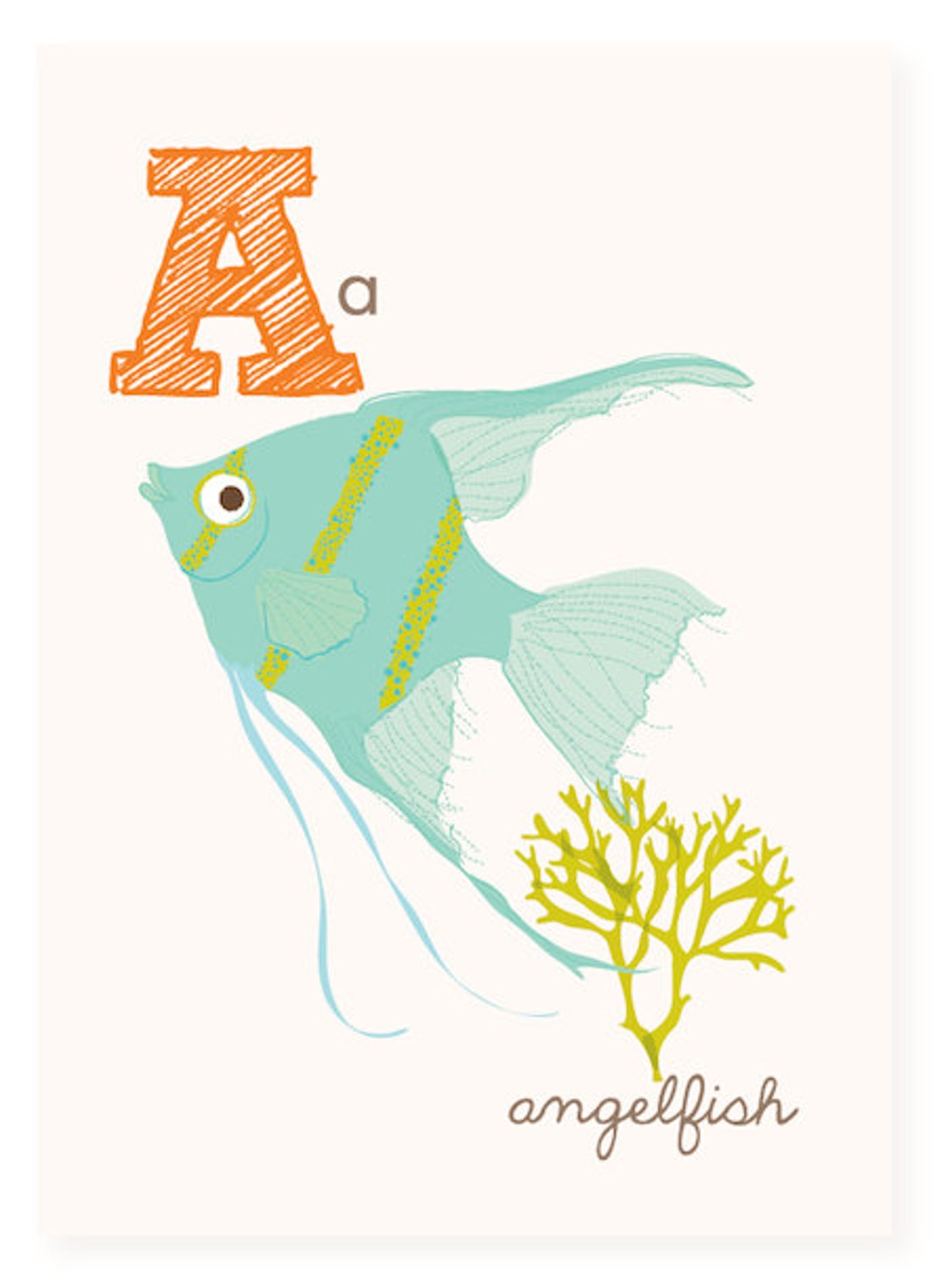 ABC Card, A is for Angelfish, Ocean, ABC Wall Art, Alphabet Flash Cards ...