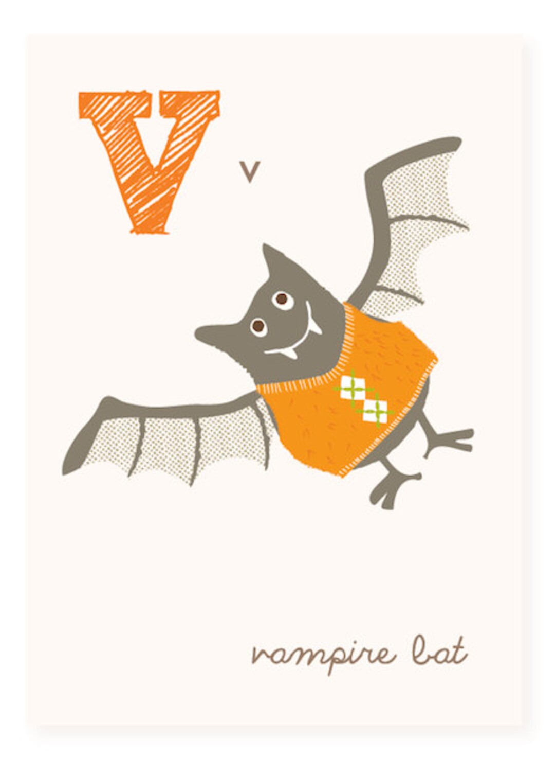 ABC Card, V is for Vampire, ABC Wall Art, Alphabet Flash Cards, Nursery ...