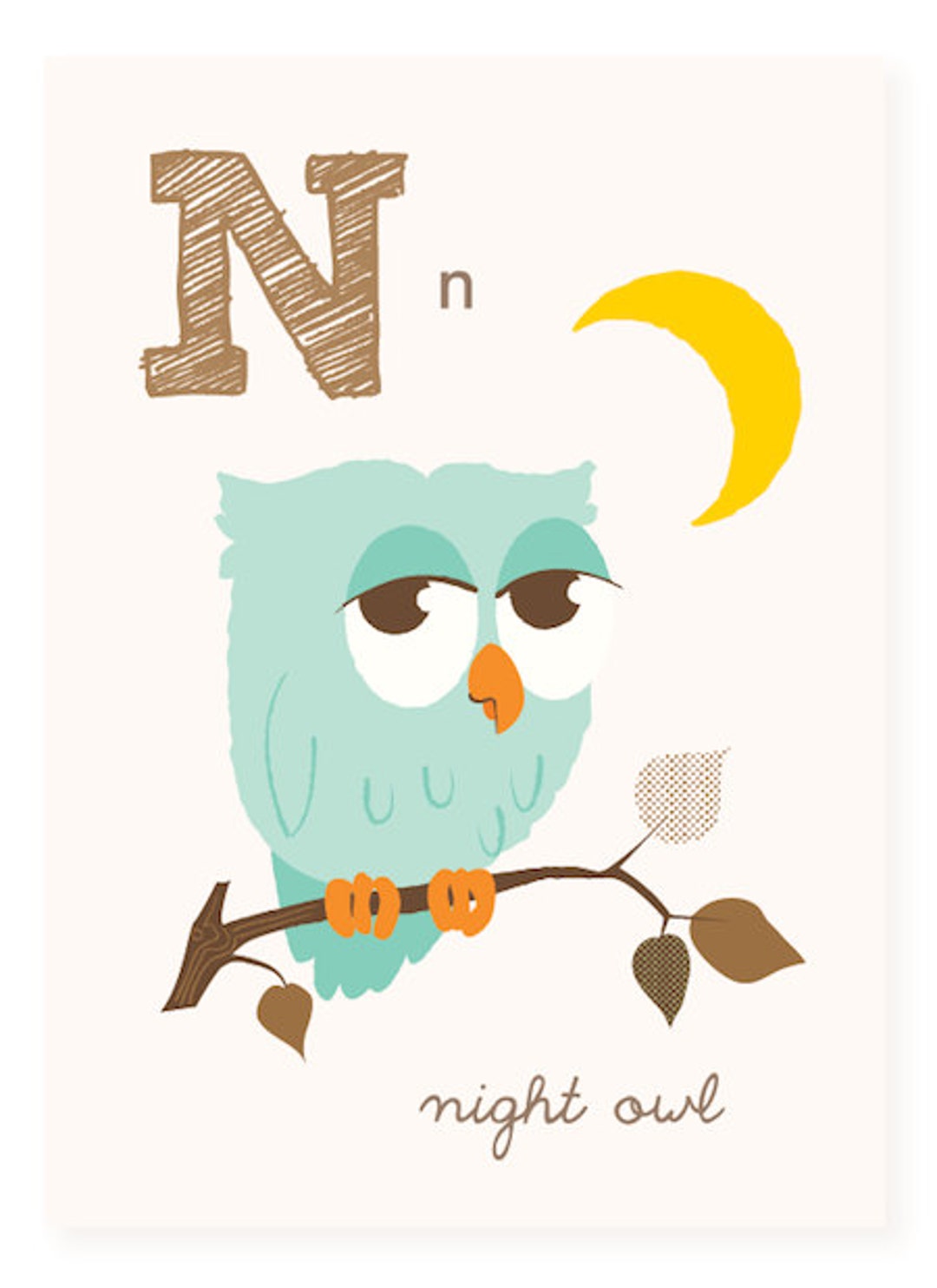 ABC Card, N is for Night Owl, ABC Wall Art, Alphabet Flash Cards ...