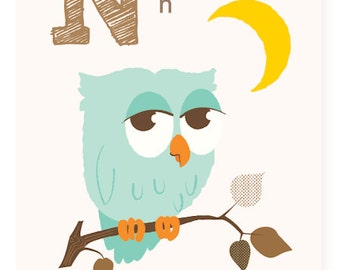 ABC Card O is for Owl ABC Wall Art Alphabet Flash Cards - Etsy