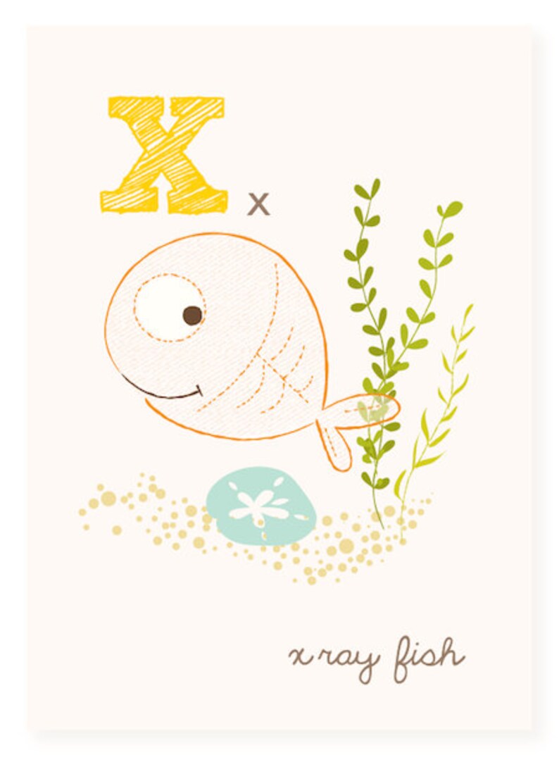 ABC Card X is for Xray Fish ABC Wall Art Alphabet Flash | Etsy