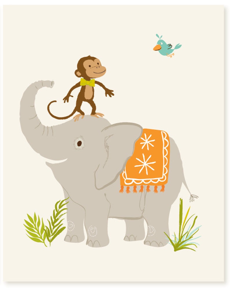 Monkey and Elephant Wall Art Safari Art Savannah Nursery - Etsy