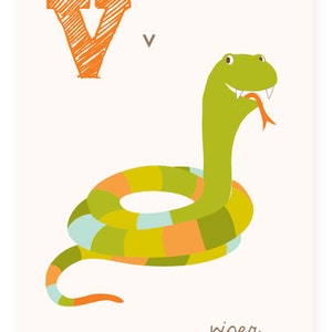 ABC Card, V is for Viper, ABC Wall Art, Alphabet Flash Cards, Nursery ...