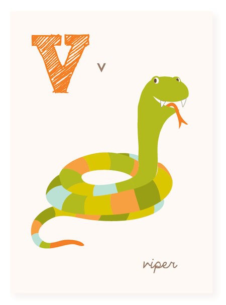 ABC Card V is for Viper ABC Wall Art Alphabet Flash Cards | Etsy