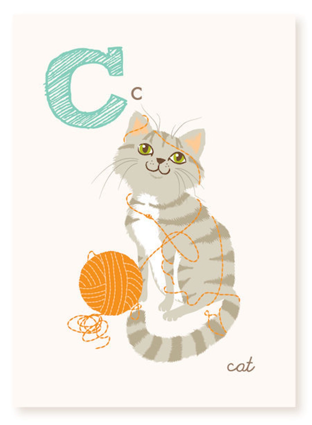 ABC Card, C is for Cat, ABC Wall Art, Alphabet Flash Cards, Nursery ...