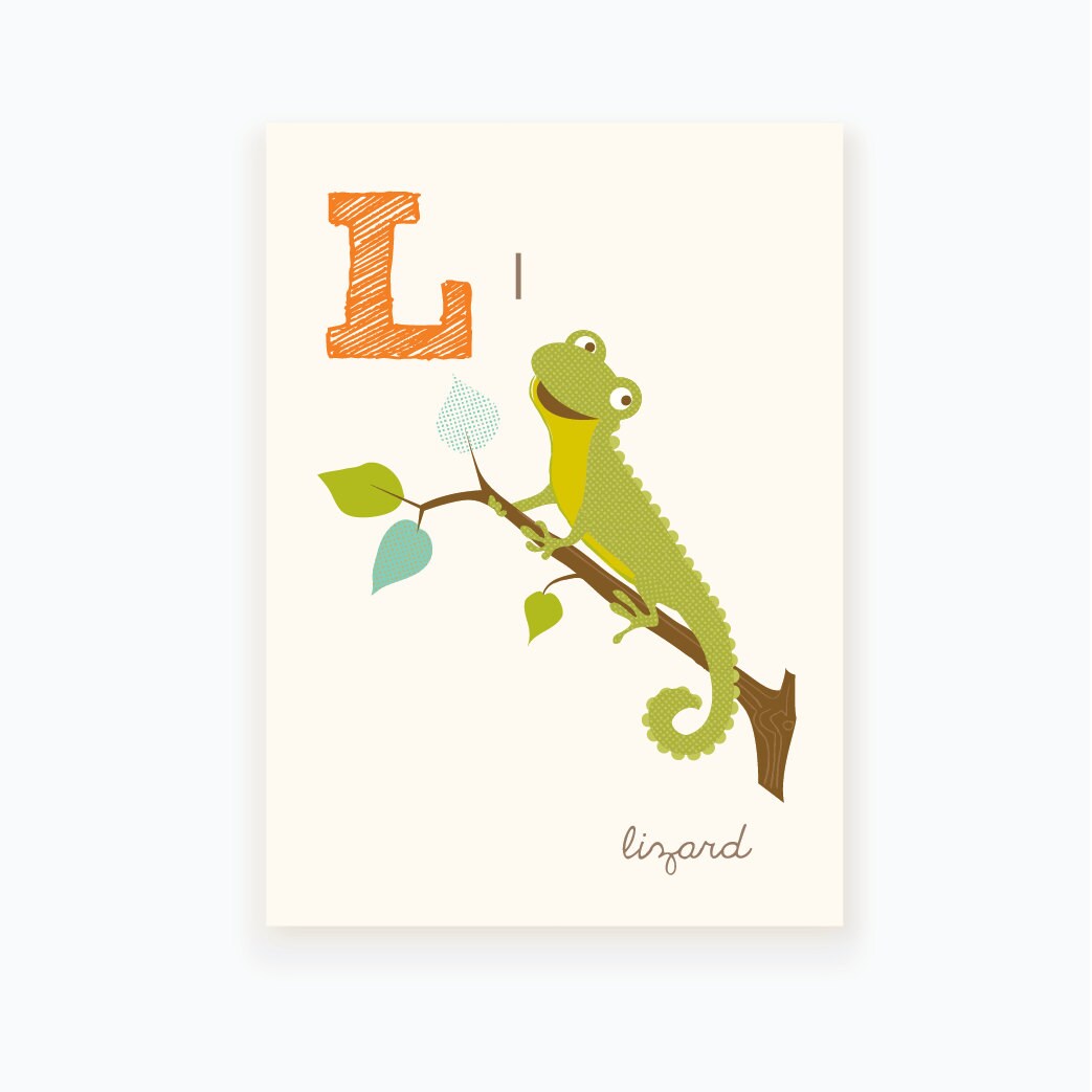 ABC card L is for Lizard ABC wall art alphabet flash cards | Etsy