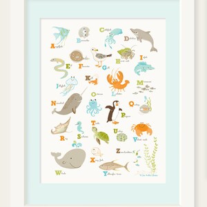 OCEAN Sea ABC Alphabet Wall Art - Nursery Bedroom Wall Decor for Kids ...
