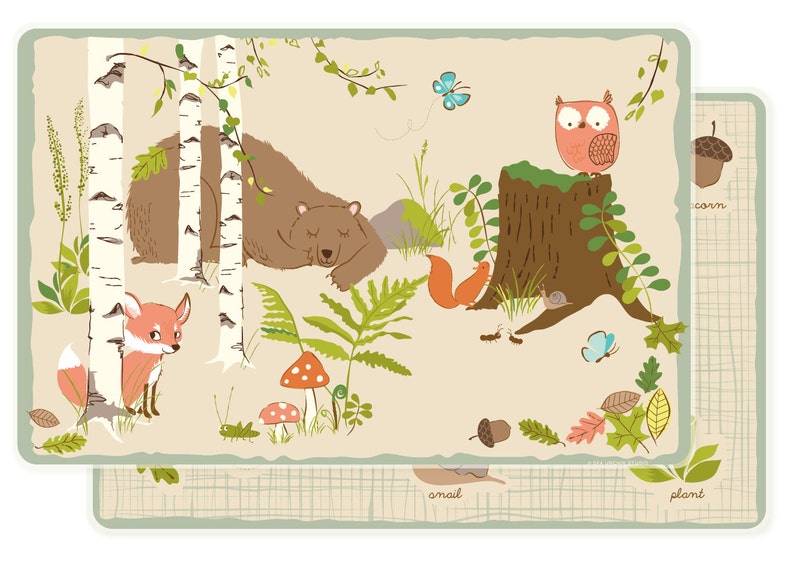 PLACEMAT for Kids Forest Animal Placemat Woodland Scene - Etsy