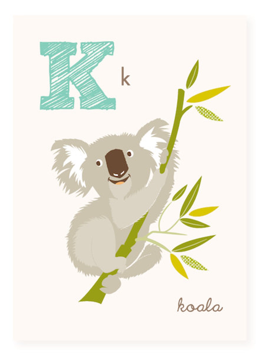 Koala Art for Kids, ABC Card, K is for Koala, Australia, ABC Wall Art ...