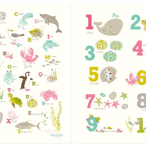 Ocean Wall Art for Kids, Alphabet, Numbers - Nursery Wall Decor, ABC ...