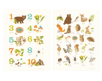 WOODLAND Forest Alphabet Abc 123 Nursery Wall Art for Kids | Etsy