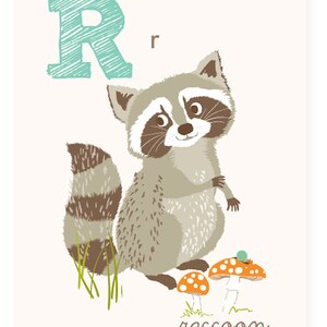 ABC Card, R is for Raccoon, ABC Wall Art, Alphabet Flash Cards, Nursery ...