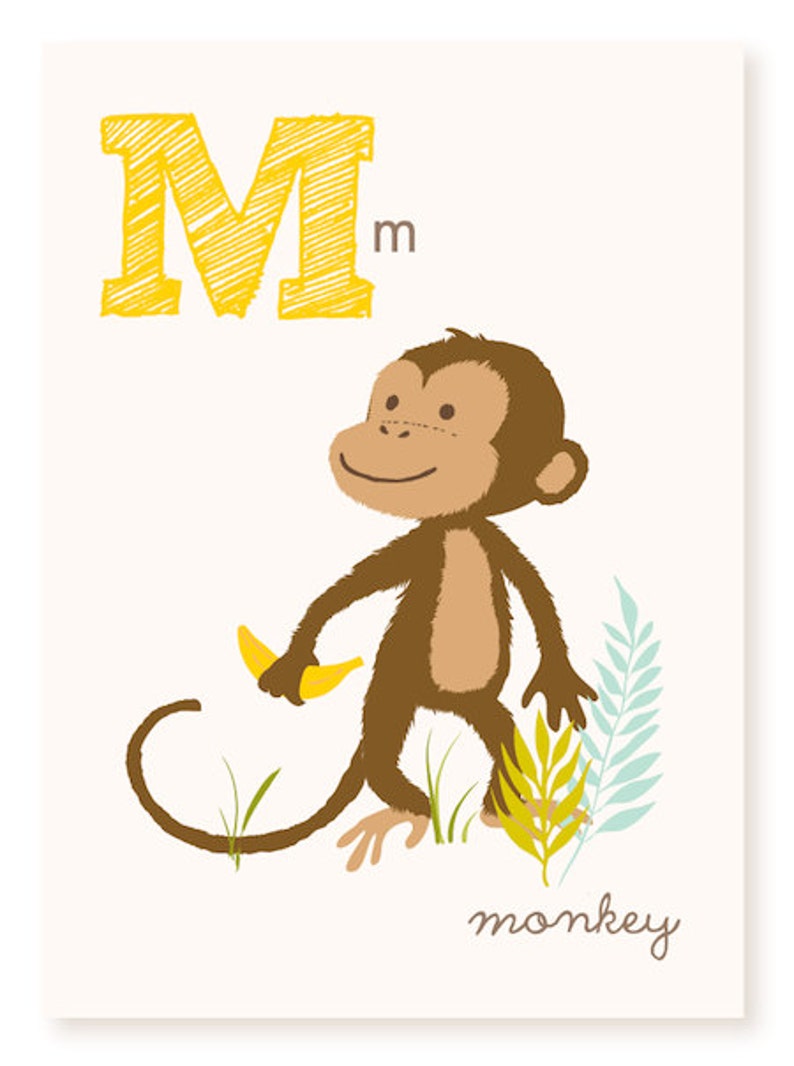 ABC Wall Art ABC Card M is for Monkey Alphabet Flash Cards - Etsy