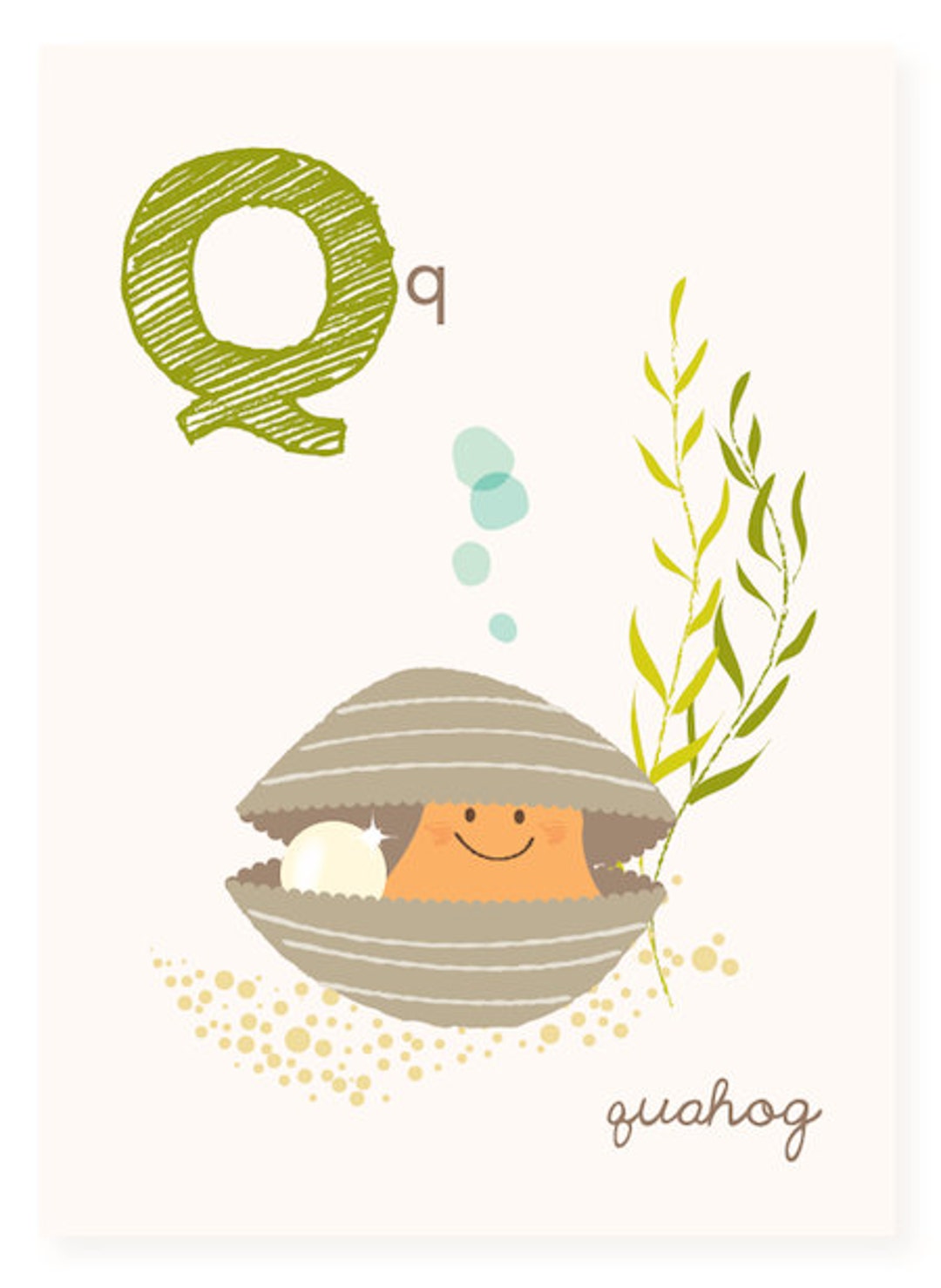 ABC Wall Art, ABC Card, Q is For, Quahog, Alphabet Flash Cards, Nursery ...
