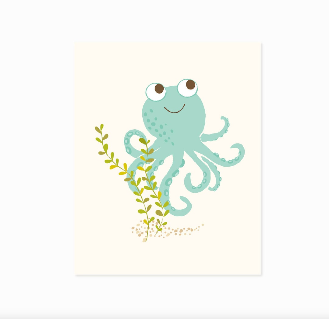 Octopus Wall Art, Ocean Art for Kids, Nursery Bathroom Wall Decor for ...