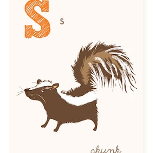 ABC Card, S is for Skunk, ABC Wall Art, Alphabet Flash Cards, Nursery ...