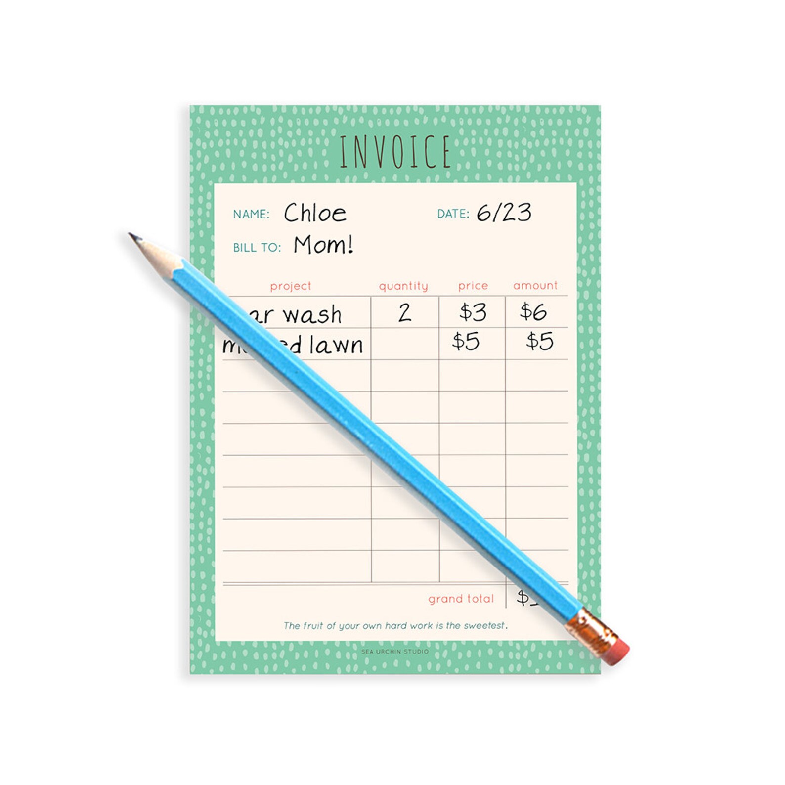 Invoice Notepad for Kids Weekly Allowance and Chores - Etsy