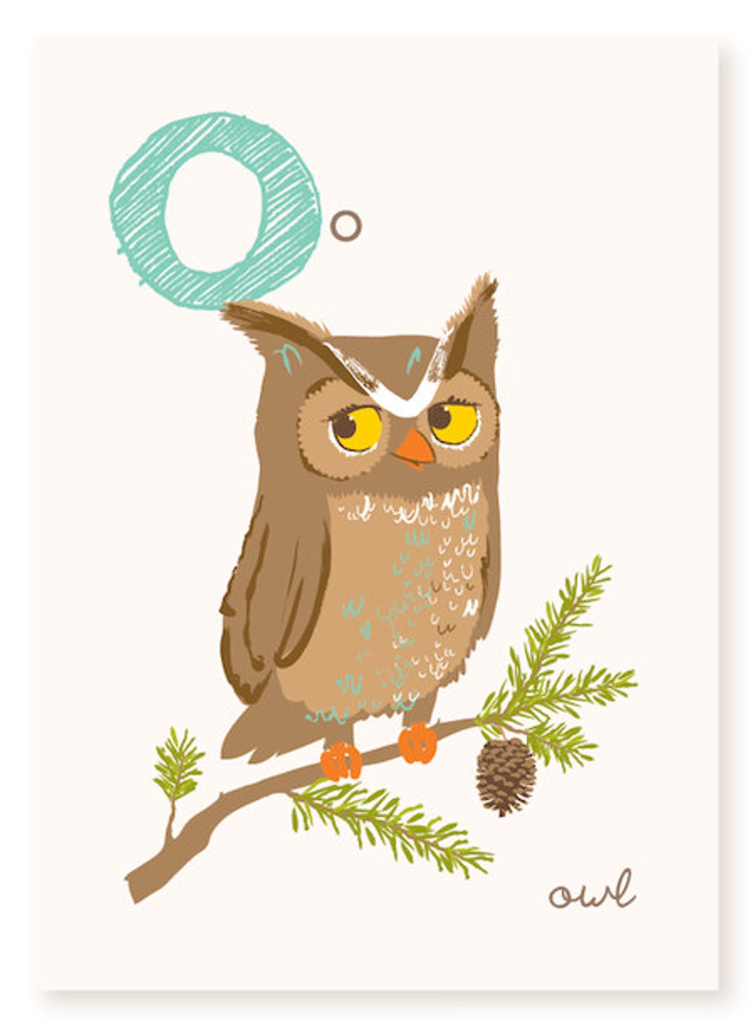 ABC Card, O is for Owl, ABC Wall Art, Alphabet Flash Cards, Nursery ...
