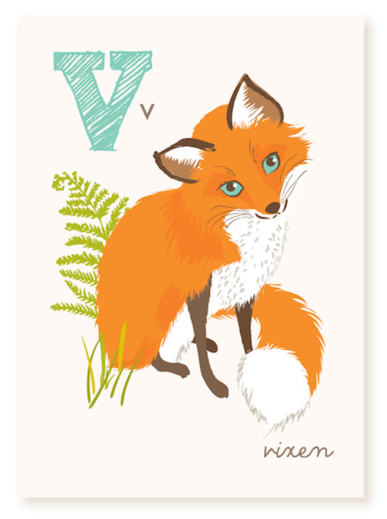 ABC Card V is for Vixen ABC Wall Art Alphabet Flash Cards - Etsy