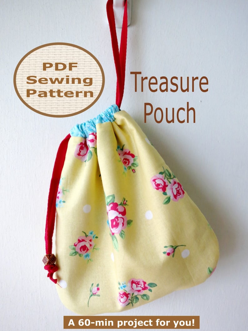 Beginner Treasure Pouch Sewing Pattern | Embroidered Drawstring Bag ...