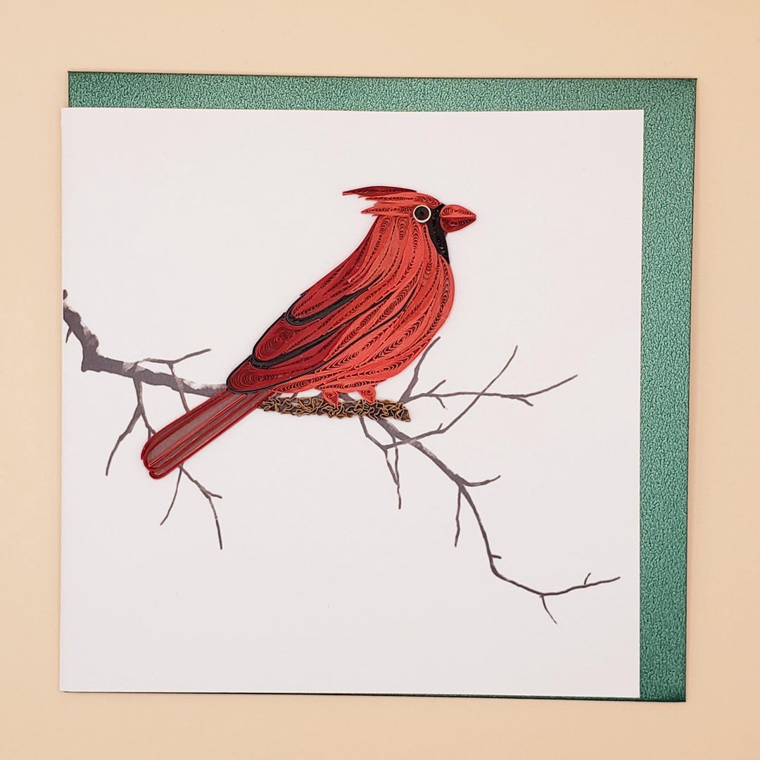 Handmade Cardinal in Winter Quilling Card, Quilled Christmas Greeting ...