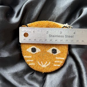 Vintage Hand-beaded Coin Purse - Cat Face Design - Small Beaded Pouch ...