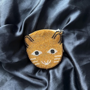 Vintage Hand-beaded Coin Purse - Cat Face Design - Small Beaded Pouch ...