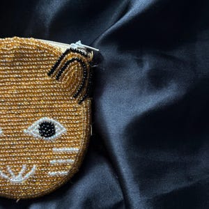 Vintage Hand-beaded Coin Purse - Cat Face Design - Small Beaded Pouch ...