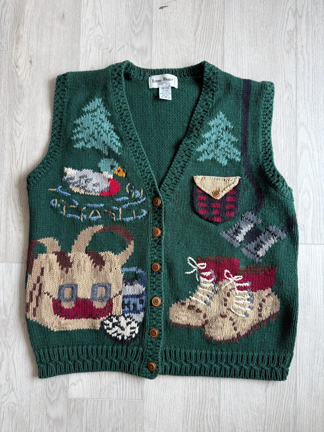 Vintage Chunky Knit Lewis Henry Vest / Vintage Knit Vest / 90s Vest ...