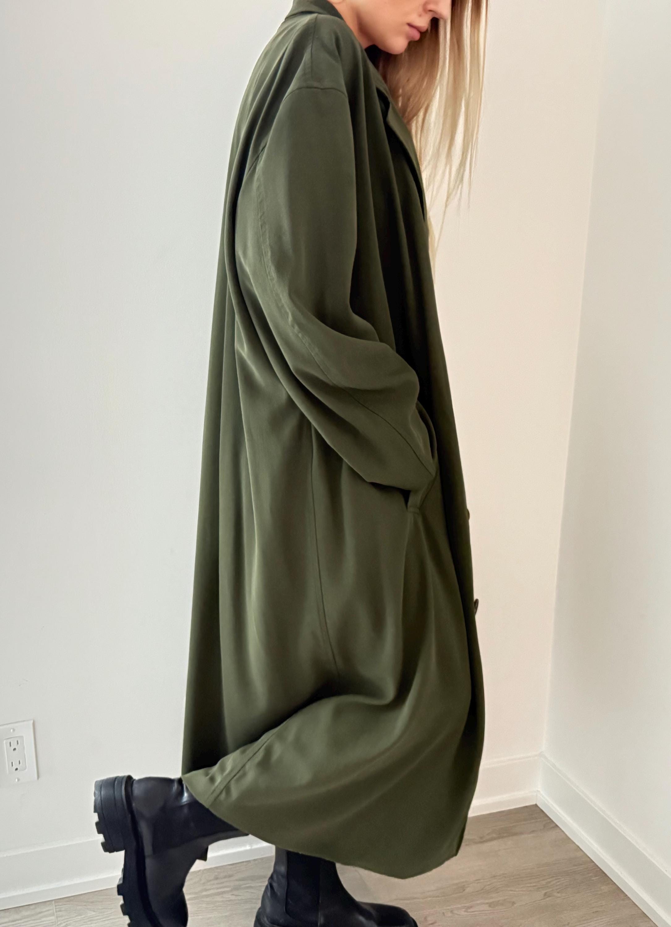 Vintage Hugo Boss Olive Green Lightweight Trench Coat Minimal Long ...