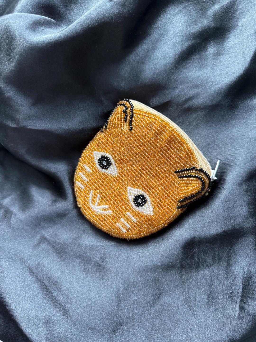 Vintage Hand-beaded Coin Purse - Cat Face Design - Small Beaded Pouch ...