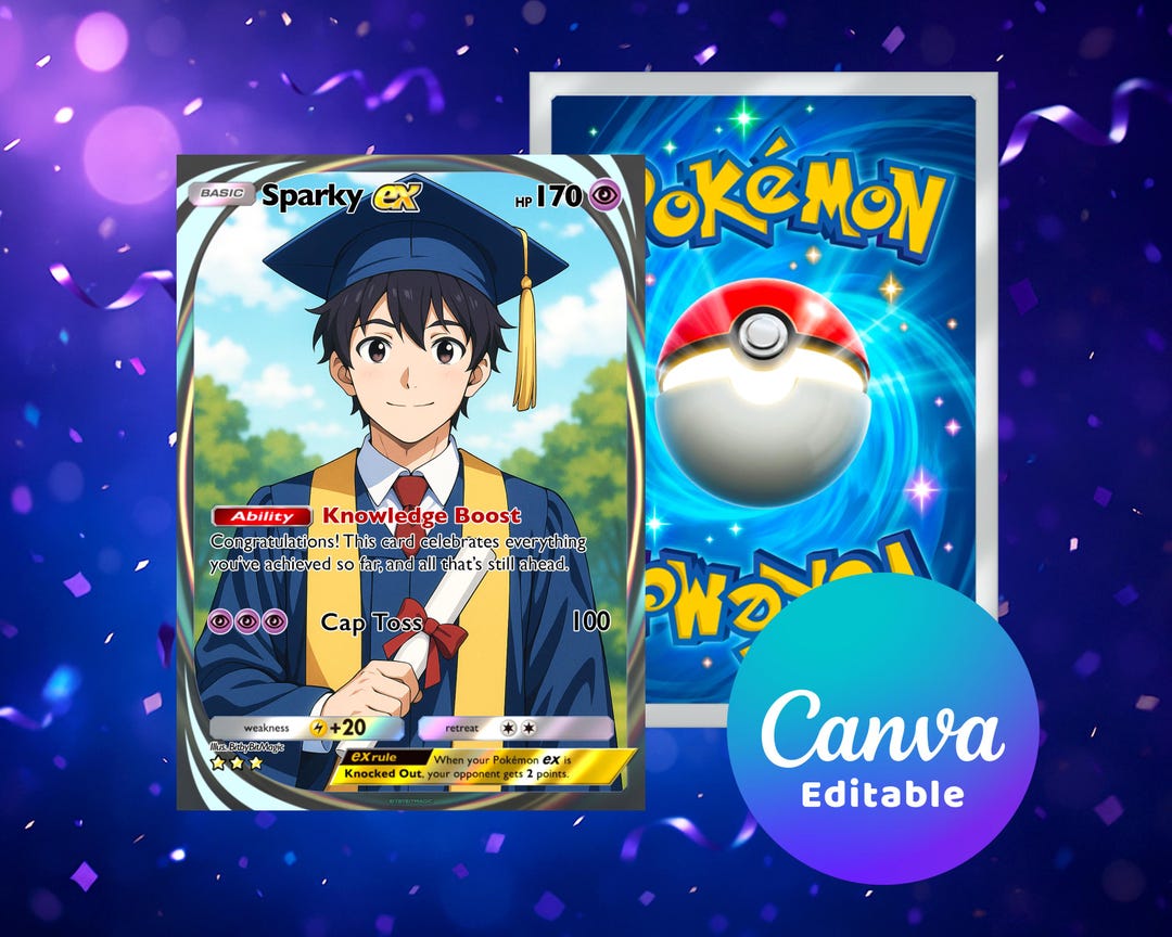 Graduation Pokemon Card, Editable Template, Pokemon Card Themed Card ...